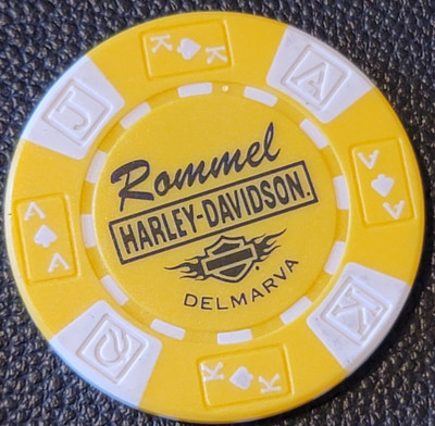 ROMMEL HD ~ SEAFORD, DELAWARE (Yellow AKQJ) Harley Davidson Poker Chip ...