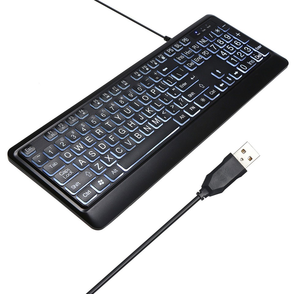USB Interface Large Print Backlit Wired Keyboard USB Wired Lighted ...