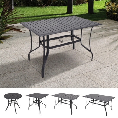 Garden Slatted Metal Plate Top Black Table Patio Deck Outdoor Table ...