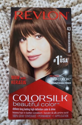 REVLON COLORSILK Hair Color 43 Medium Golden Brown 3D Permanent Color ...