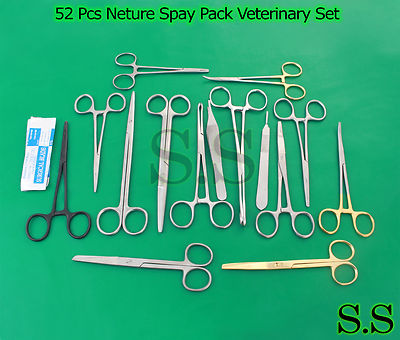 52 PCS NEUTER SPAY PACK VETERINARY SURGICAL INSTRUMENT GOLD HANDLE ...