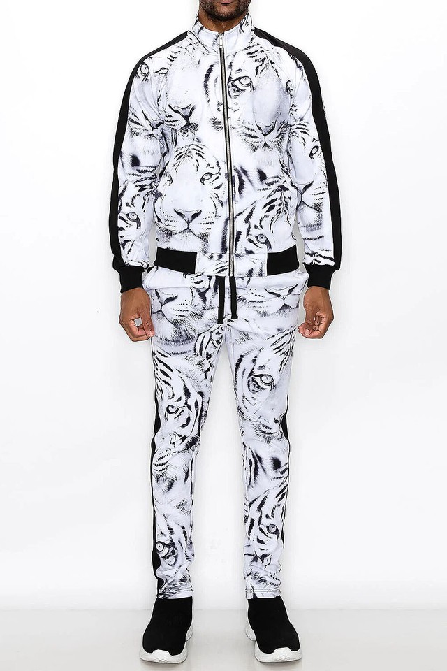 Men's White Tiger Jogging Track Suite Set Track Pants &Jacket Sweat ...