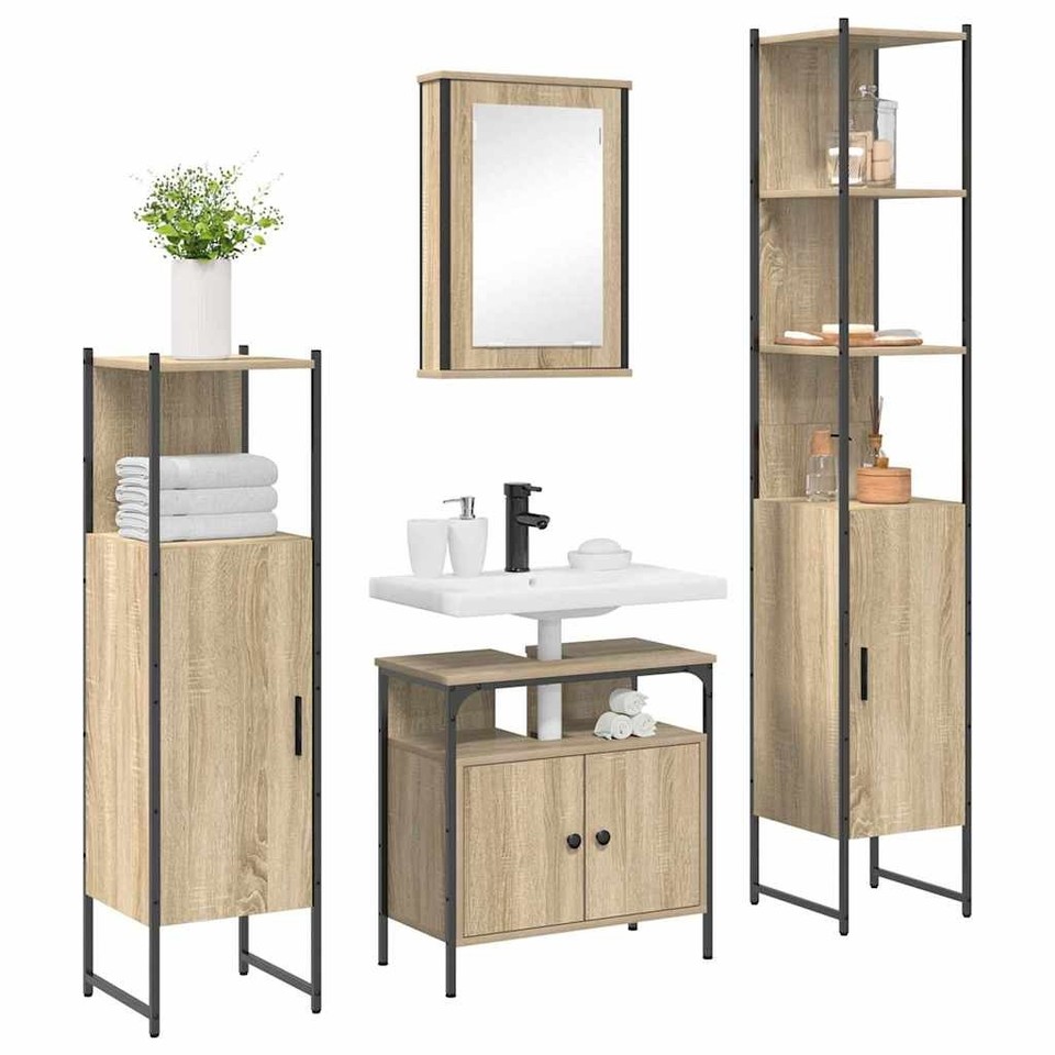 vidaXL Set di mobili per il bagno con lo scaffale 4 pcs rovere sonoma ...