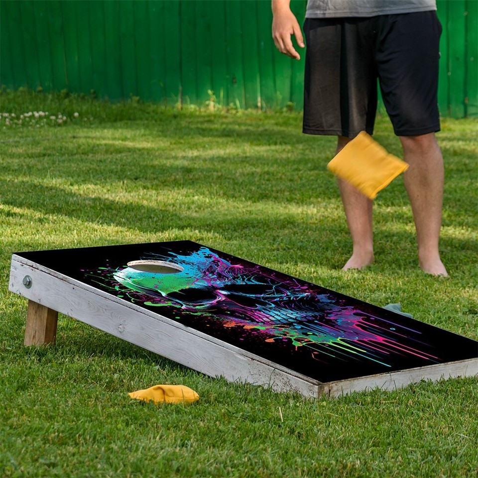 Neon Splatter Paint Skull Gothic Cornhole Board Wraps and Decals Vinyl ...
