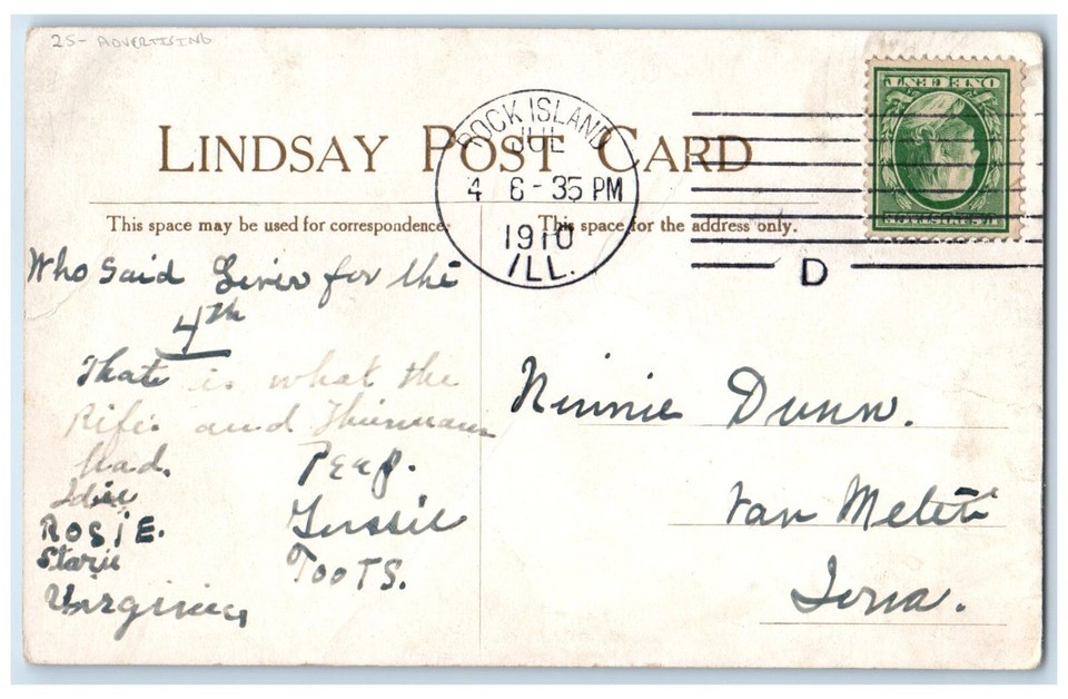 Rock Island IL, Lindsay Girl Lindsay Gas Light Gas Mantles Advertising ...