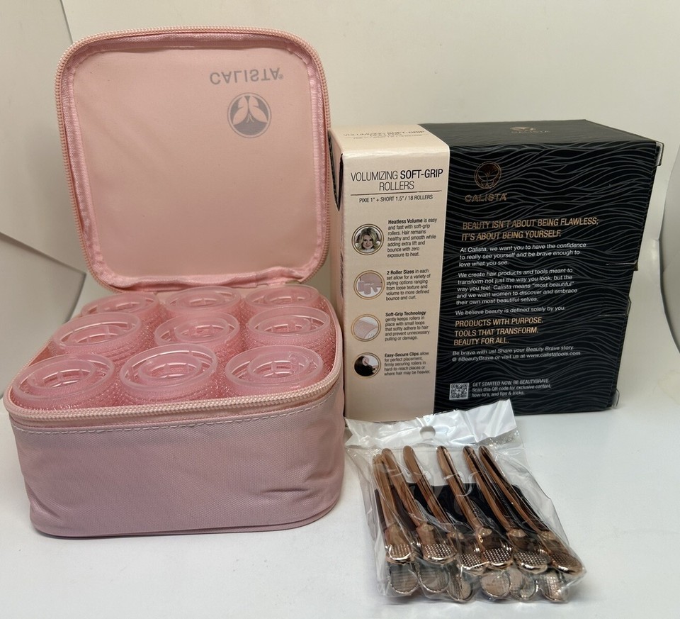 Calista Volumizing Self Grip Rollers 18 Curlers Clips Case Short Pixie ...