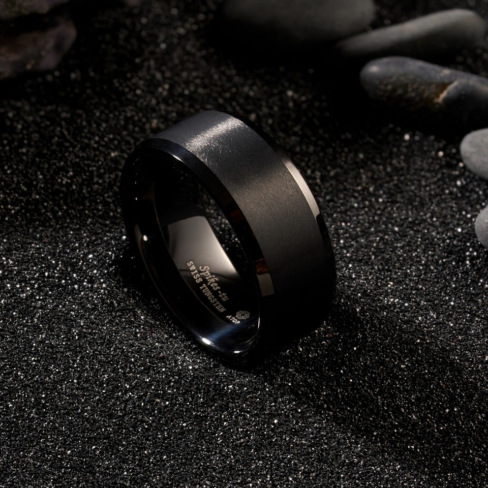 10mm Classic Black Mens Wedding Band ATOP Jewelry Carbide Tungsten Ring ...