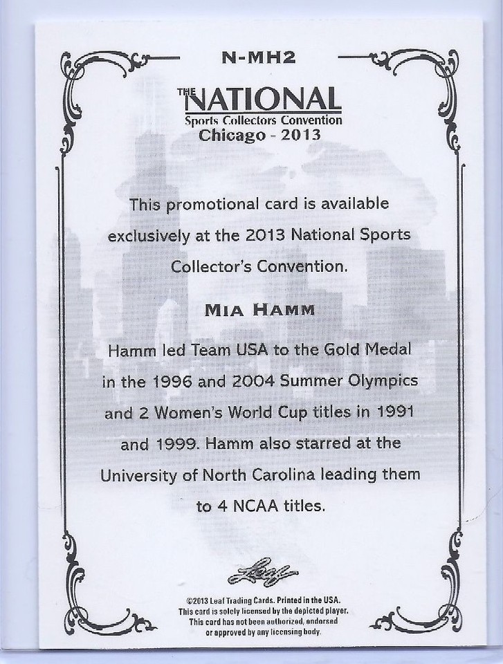 MIA HAMM & HOPE SOLO 2013 LEAF EXCLUSIVE COLLECTORS CONVENTION SOCCER ...