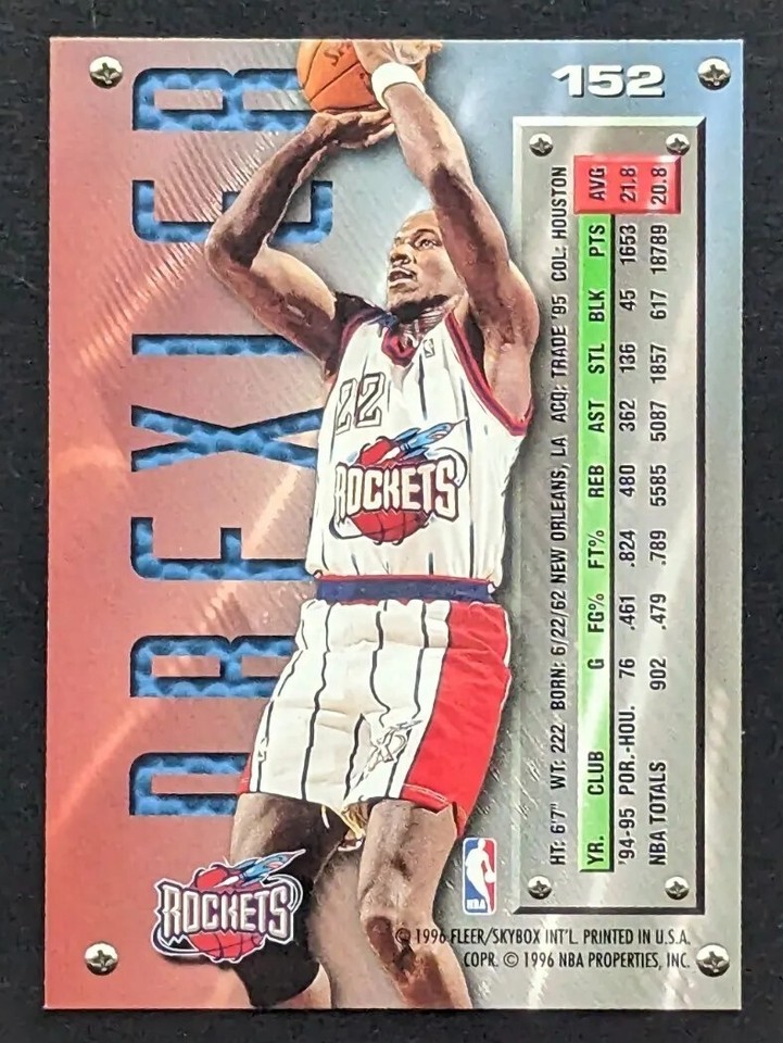 Clyde Drexler Houston Rockets 1995-96 Fleer Metal #152 Trading Card | eBay