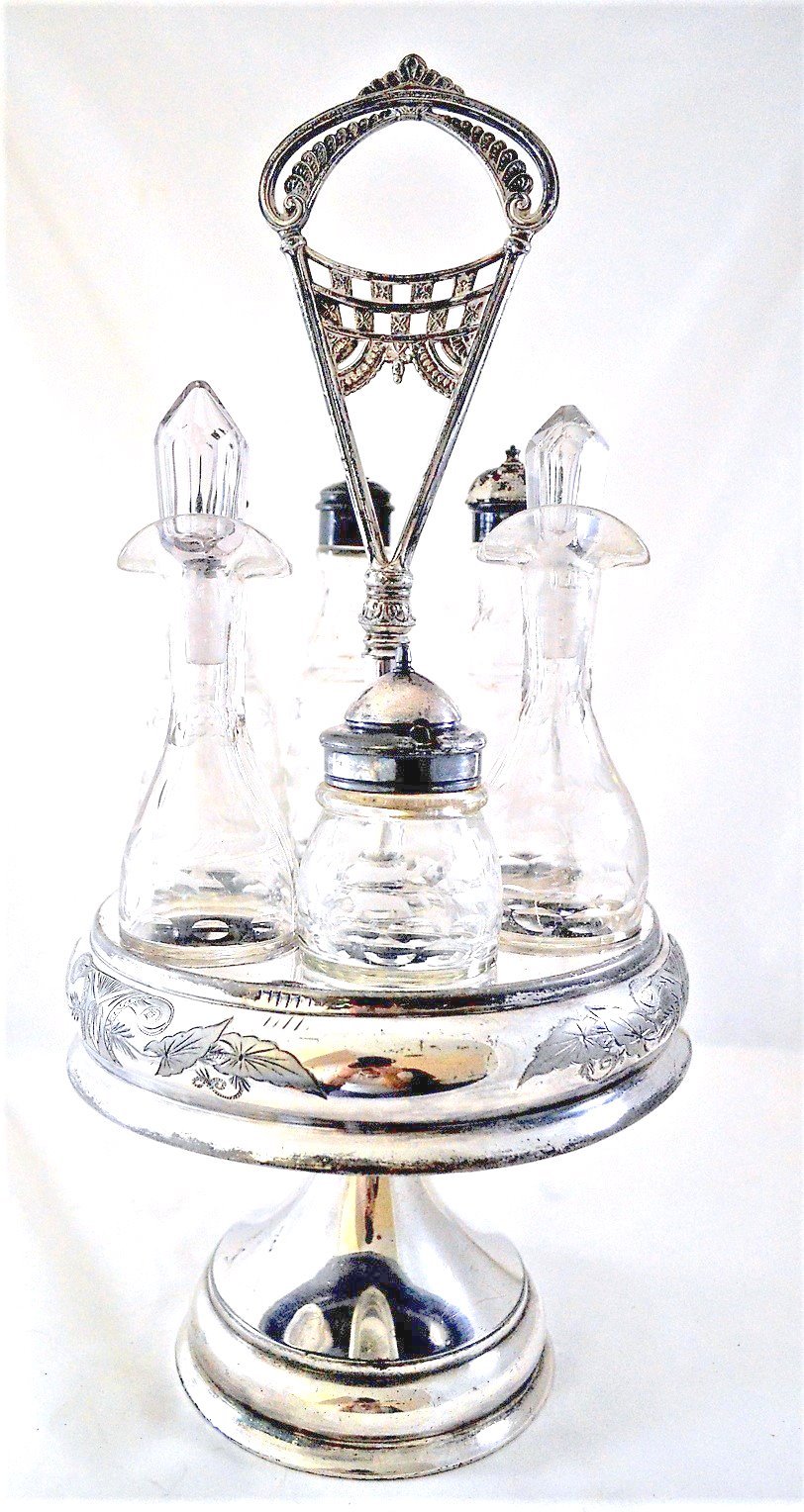 Victorian Silver Plate Castor Set 6 Glass Cruets Jars Antique | eBay