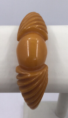 GREATLY CARVED THICK 1930s BAKELITE BANGLE GOLDEN ROD (C662) | eBay