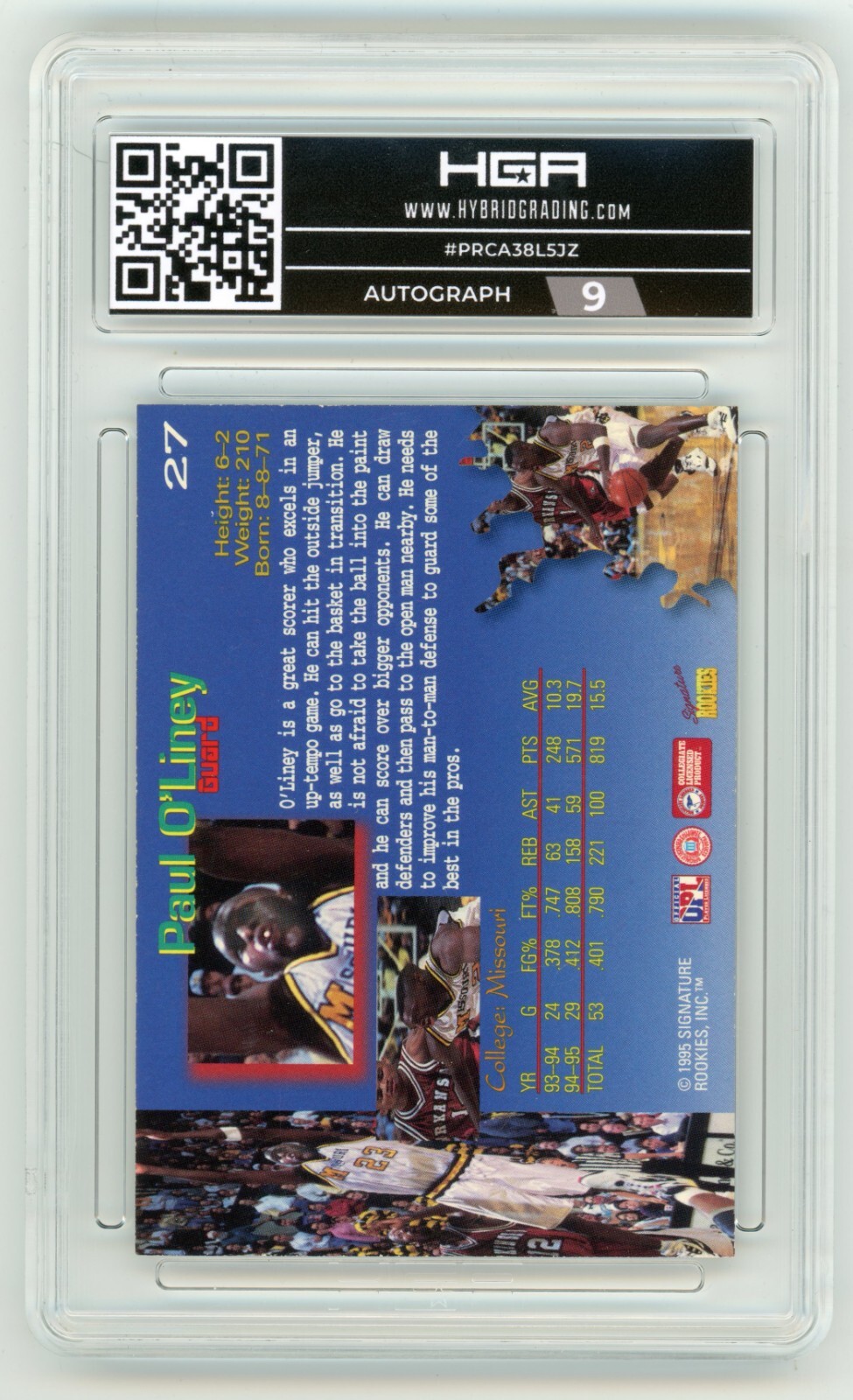 1995 Signature Rookies Draft Day - Paul O'Liney #27 Authentic ...