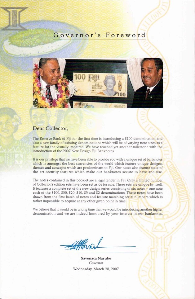 Fiji 2007 QEII Banknotes New design Uncirculated Set - Sealed ...
