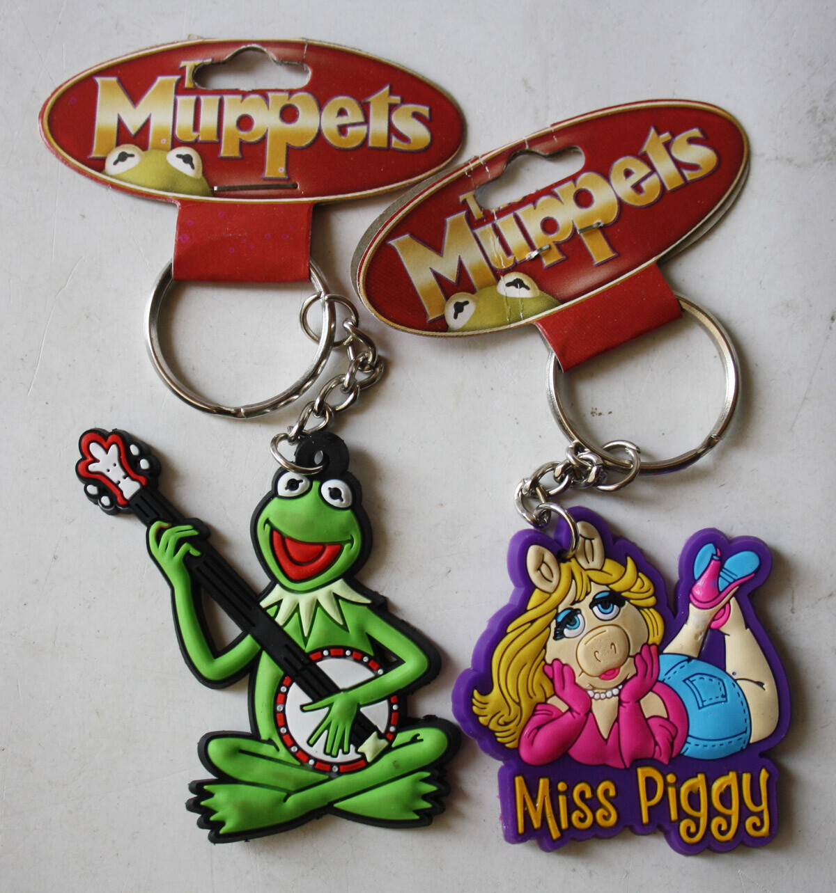 2X RARE 2007 AUTHENTIC MUPPETS KERMIT & MISS PIGGY VINYL KEY CHAIN ...