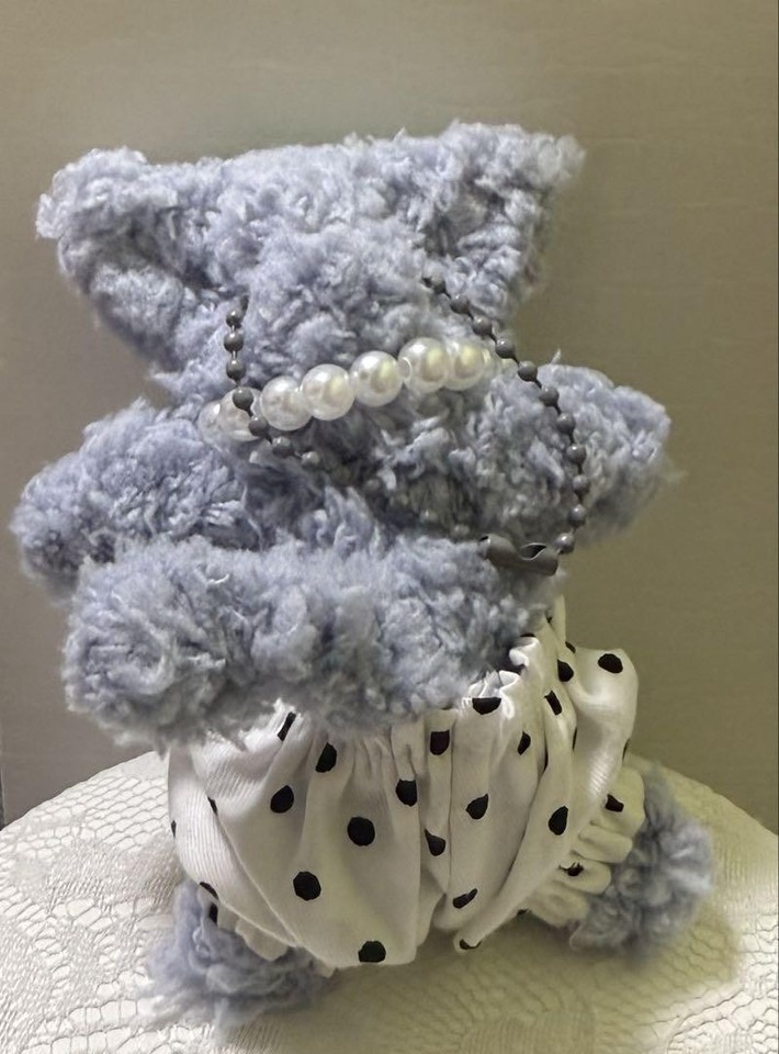 Light Blue Cat Doll with Ball Chain, Glasses & Dotted Pants, Soft Mall ...