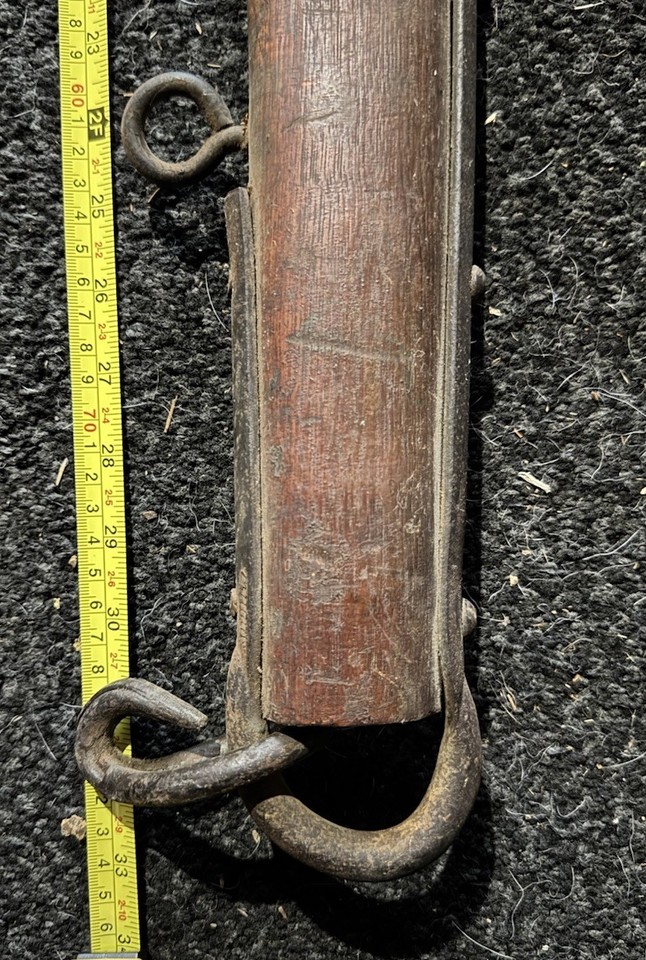 Antique 32” Single Tree Yoke Horse Ox Mule Wooden Harness W/Iron Hooks ...