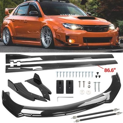 For Subaru WRX STI Impreza Carbon Fiber Front Bumper Lip Side Skirt ...