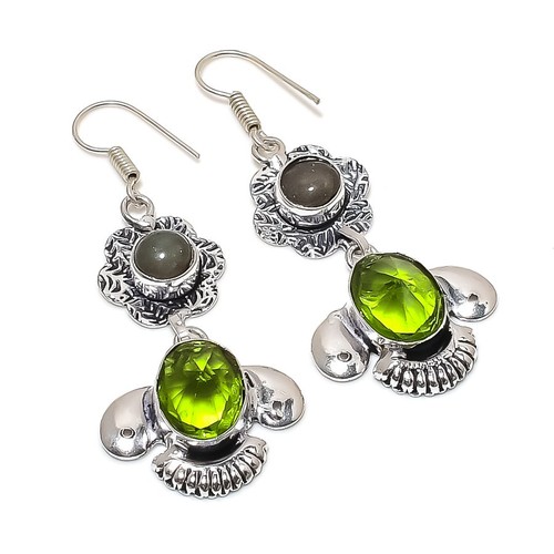 Peridot, Labradorite Gemstone 925 Sterling Silver Jewelry Earring 2.36 ...