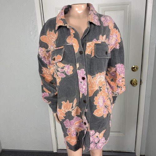 Free People Ruby Jacket Oversized Button Floral Pockets Shacket ...