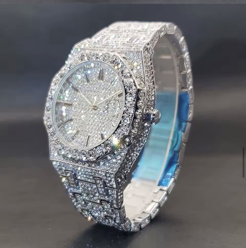 “Men’s Luxury Fully Iced Out Silver Watch – Diamond Look, Hip Hop, Bust ...
