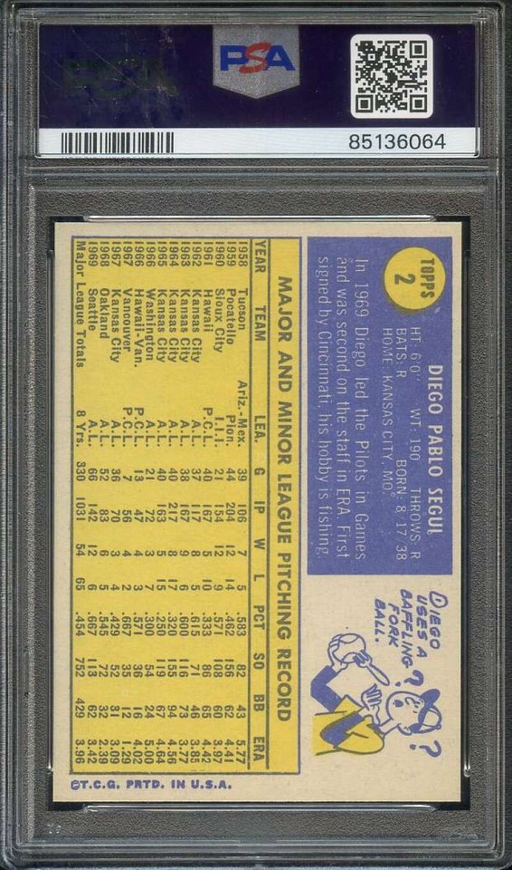 1970 TOPPS #2 DIEGO SEGUI PSA 8.5 PILOTS *B70035 | eBay