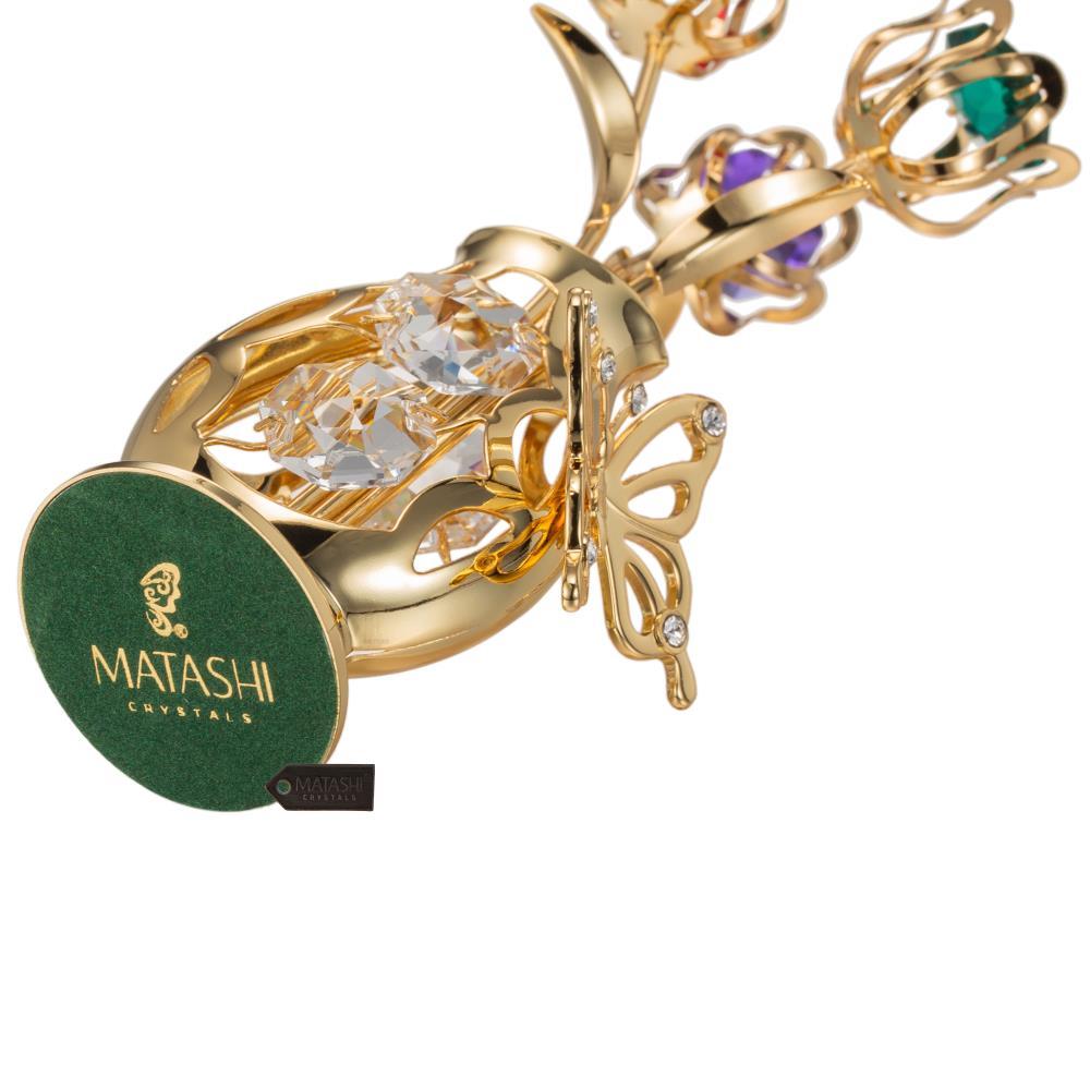 24k Gold Plated Flowers Bouquet & Vase w/ Colorful Matashi Crystals ...