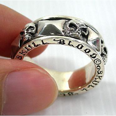 Sterling Silver Skull Blood Ring Biker Gothic Rocker Men's Spinner Spin ...
