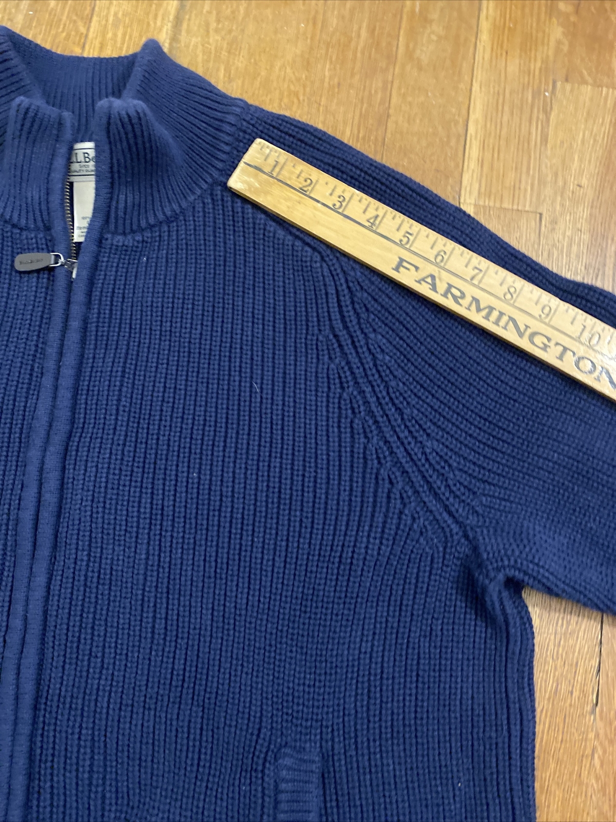 LL Bean Full Zip Navy Blue Cardigan Sweater Long Sleeve Cotton Mens ...