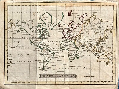 Small Antique Map: Russell “CHART OF THE WORLD”, London W.Peacock 1795 ...
