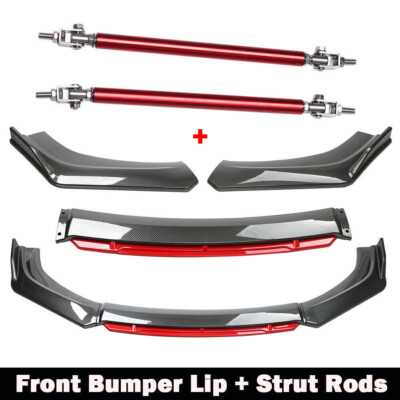 For Audi A4 S4 RS4 B8 B9 Carbon Fiber Front Bumper Lip Splitter + Strut ...