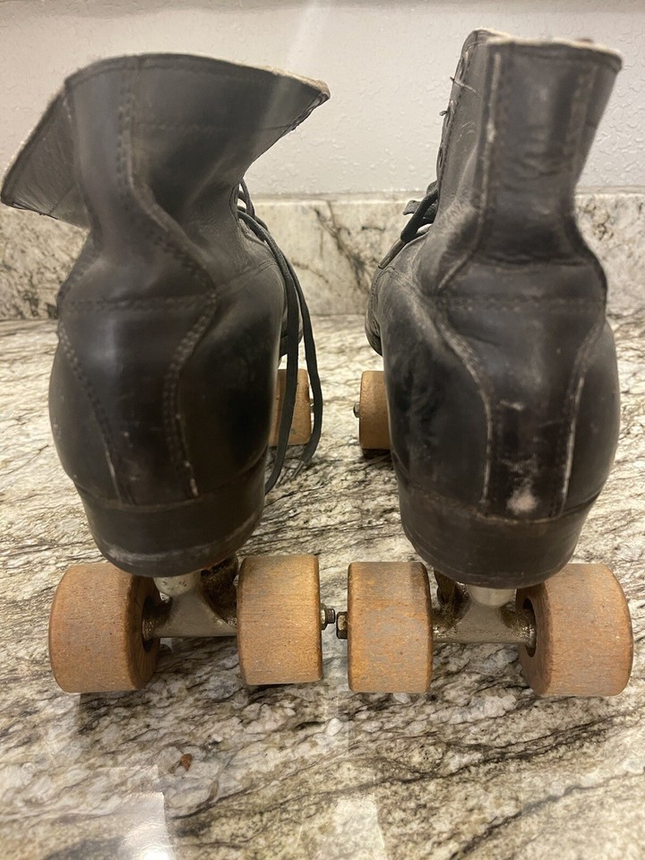 vintage Sure Grip Stylist metal roller skates Hyde black leather boots ...