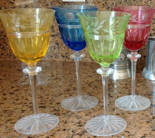 Set of yellow, green, red and blue 24% PBO handmade Hungarian Crystal ...