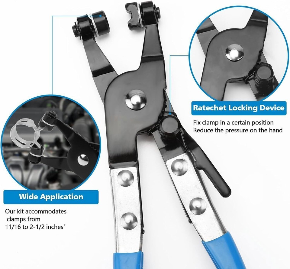 Automotive Flexible Hose Clamp Clip Pliers Set Swivel Jaw Flat Angled ...