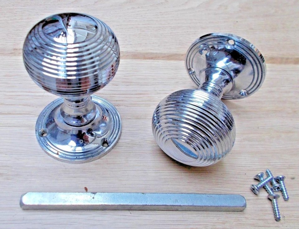 1 pair REEDED RIMMED RIBBED QUEEN ANNE BEEHIVE MORTICE LEVER DOOR KNOBS ...