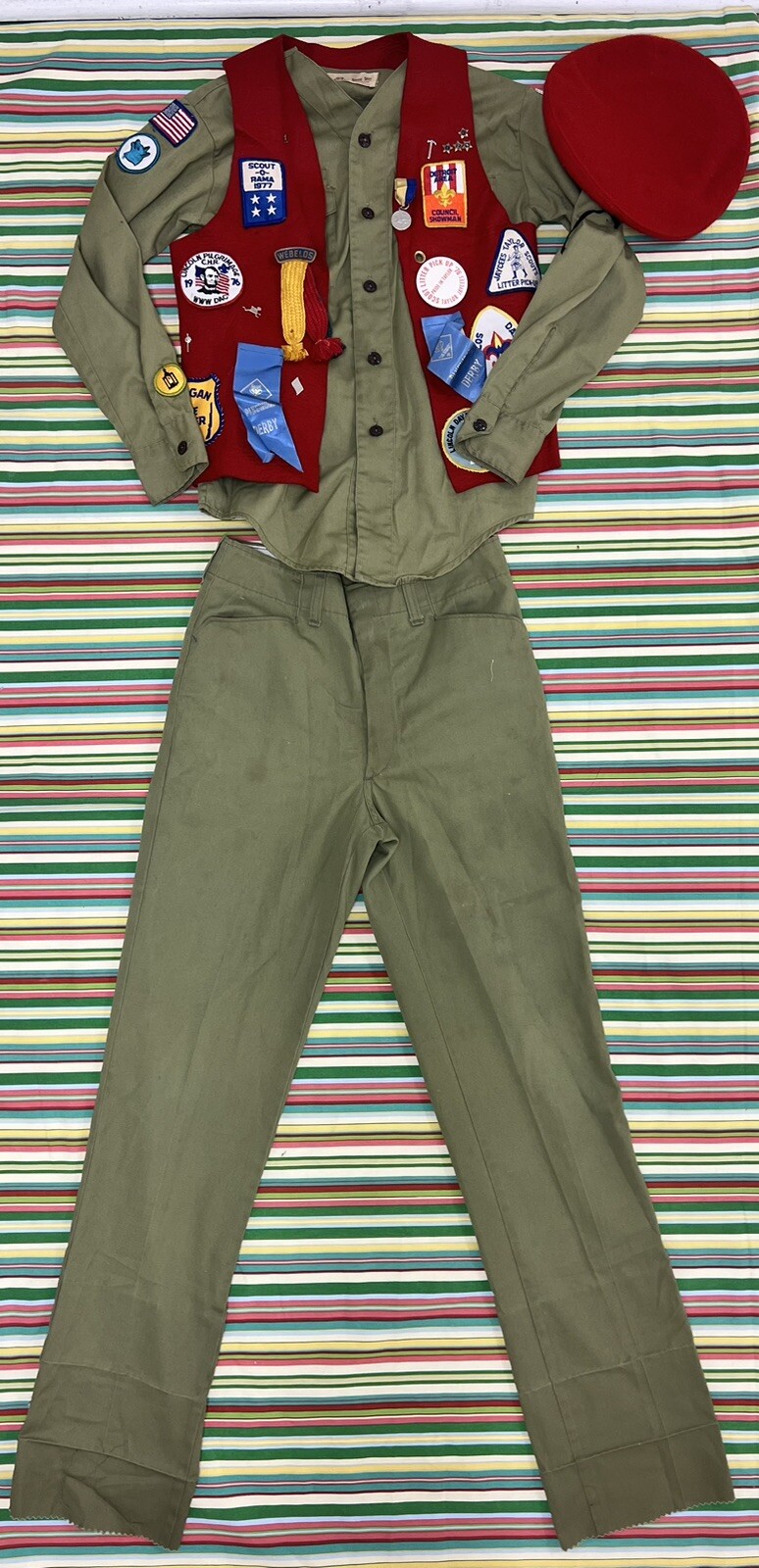 BSA Boy Scouts Shirt Pants Red Beret & Vest Many Patches Vintage 1970s ...