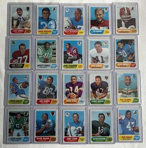 Lot of 1968 Topps Football Cards, 20 Cards Total, Very Good Condition ...