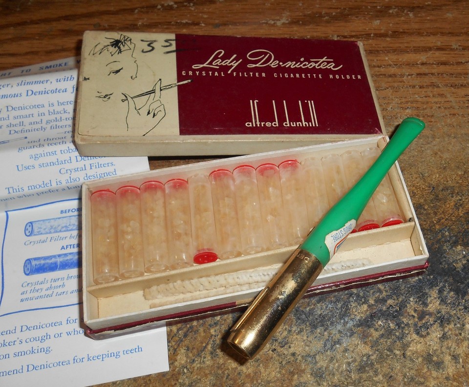 VINTAGE DUNHILL LADY DE-NICOTEA CIGARETTE HOLDER WITH CRYSTAL FILTERS ...