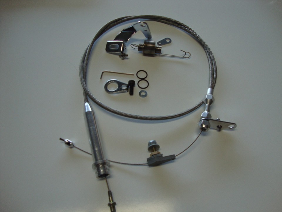 STAINLESS STEEL THROTTLE/ 700R4 KICK DOWN CABLE & BRACKET HOT ROD #6054 ...