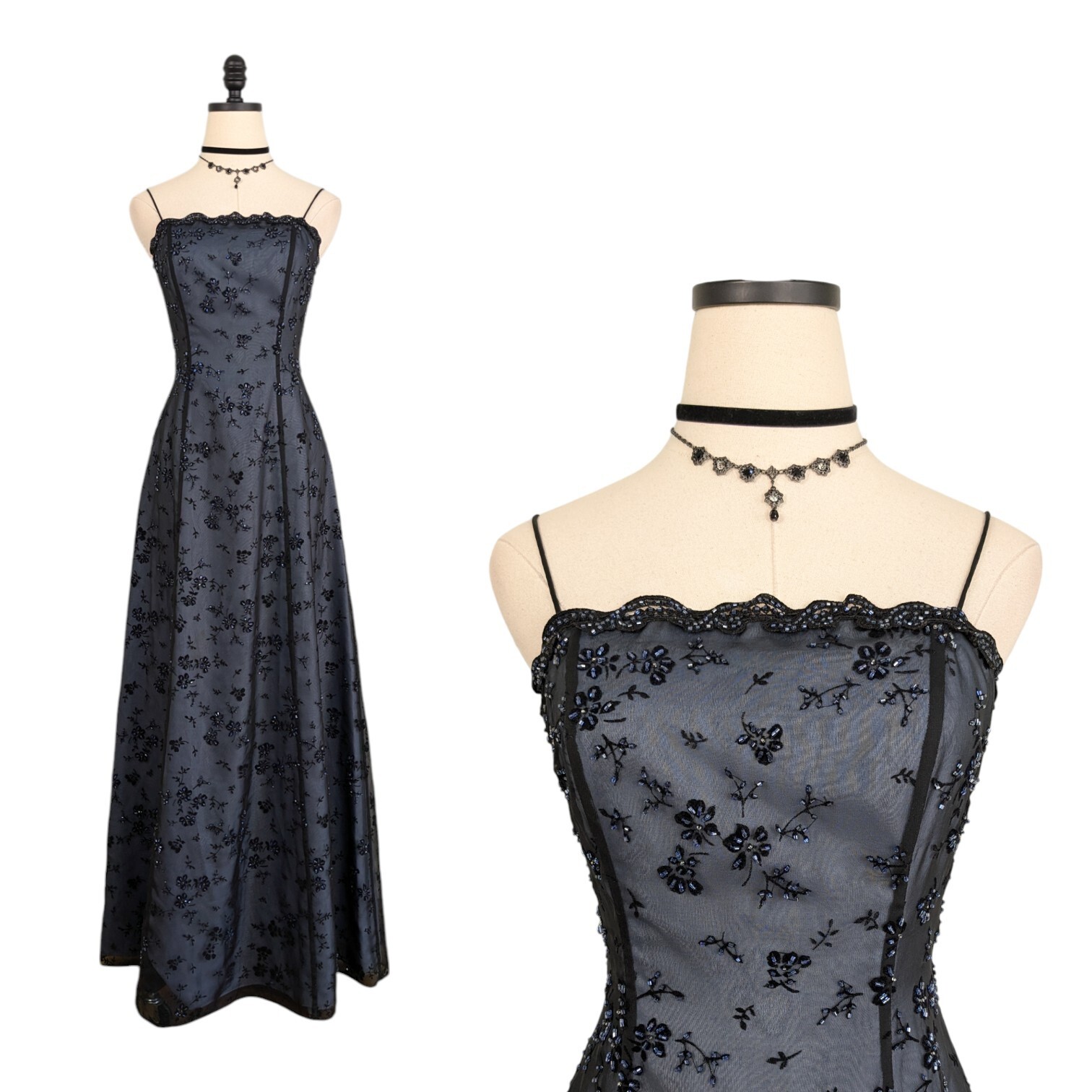 Vintage Cache Prom Dress Maxi Gown Goth 90s Y2K Bead … - Gem