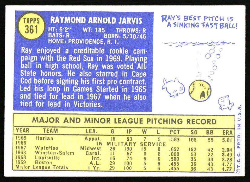 1970 Topps Ray Jarvis Rookie #361 Boston Red Sox | eBay