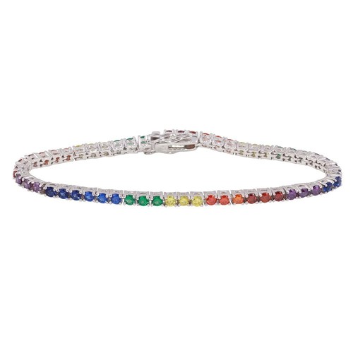 Sterling Silver Multicolor Rainbow CZ Stones Tennis Bracelet | eBay