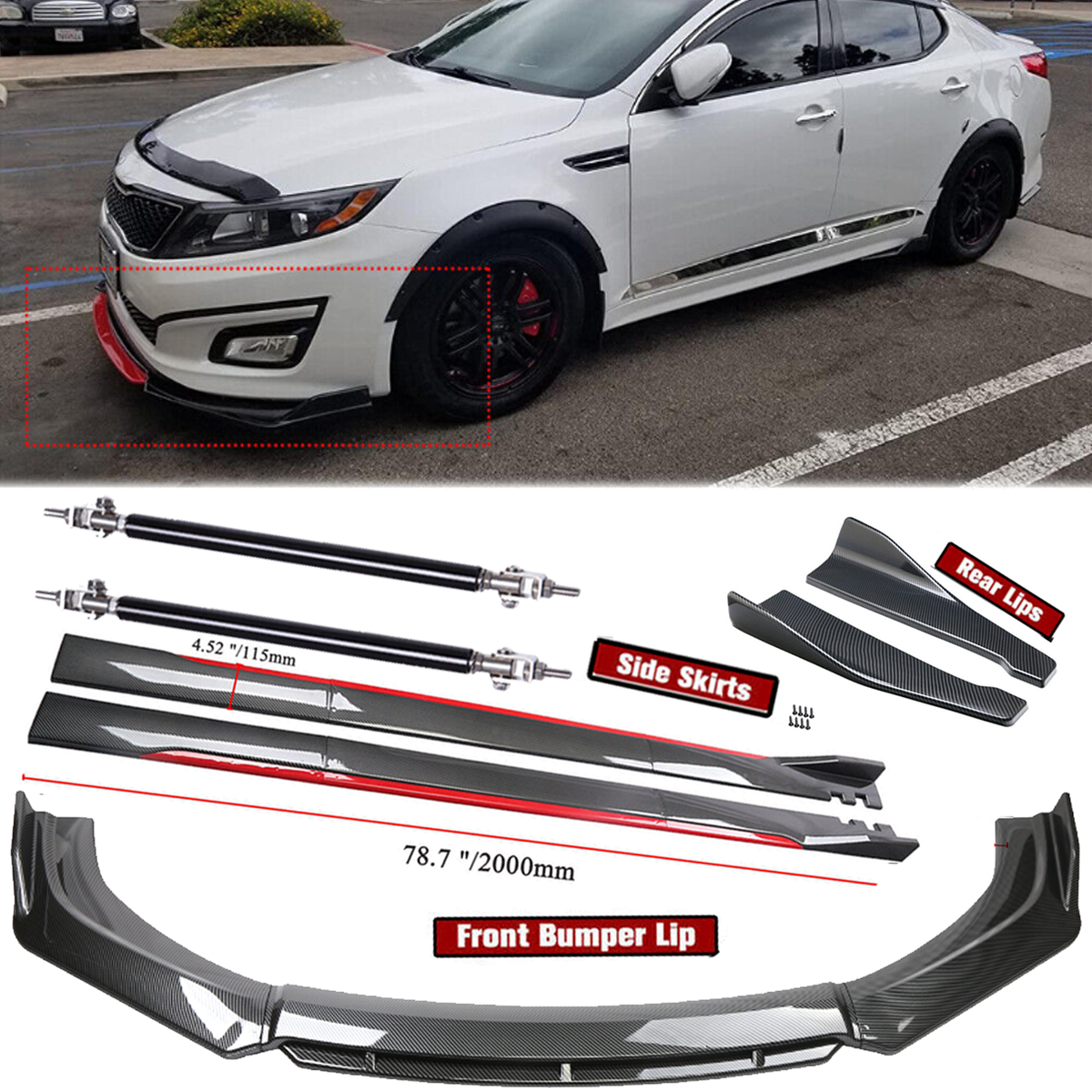 For KIA K5 GT GT-line Front Rear Bumper Lips Side Skirt Extension ...