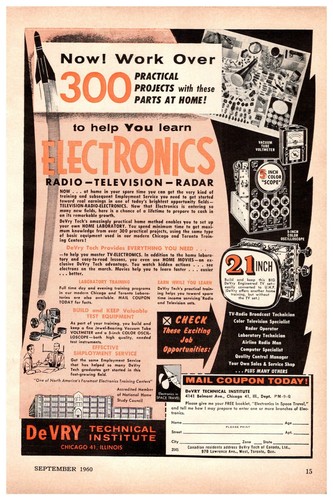 DEVRY TECHNICAL INSTITUTE ELECTRONICS Vintage 1960's 6" X 9" Magazine ...
