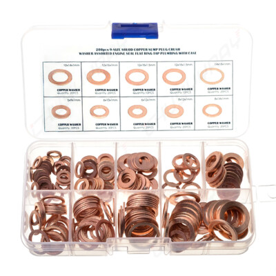 M5-M14 Solid Copper Crush Washer Seal Flat O-Ring Oil Seal Gasket Kits ...