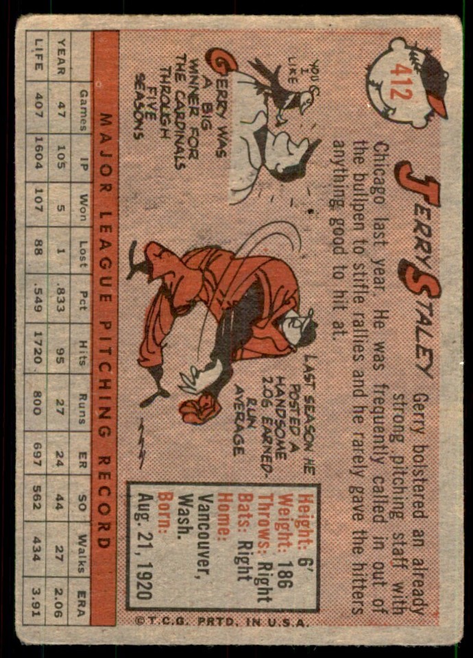 1958 Topps Jerry Staley Baseball Cards #412 | eBay