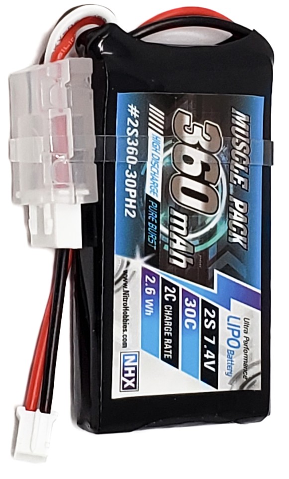 NHX Muscle Pack 2S 7.4V 360mAh 30C Lipo Battery w/ PH2 (2) : Axial ...