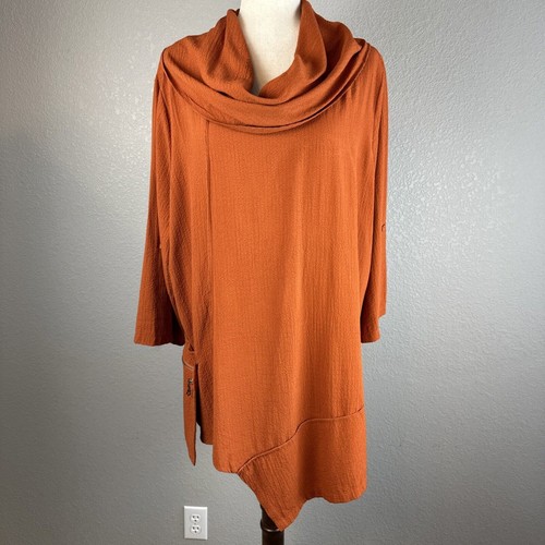 Ali Miles Cowl Neck Asymmetric Tunic Plus Size 1X Rust Orange Pucker ...