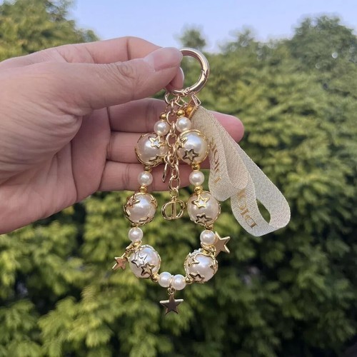 Dior New Novelty Pearls Star Charm Gold Lucky Star Keychain Gift Key ...