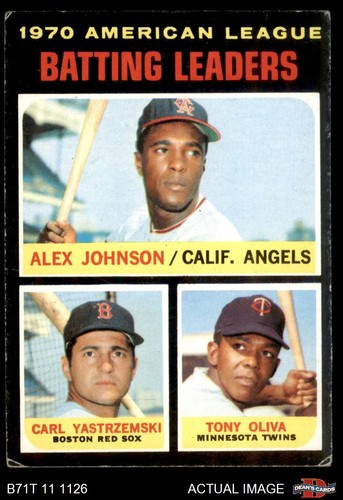 1971 Topps #61 Alex Johnson AL Batting Leaders Angels / Red Sox / Twins ...