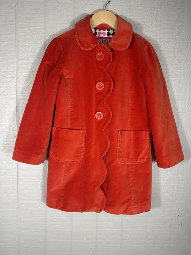 Mini Boden Red Orange Velvet Pea Coat 7-8Y Scalloped Closure Preppy ...